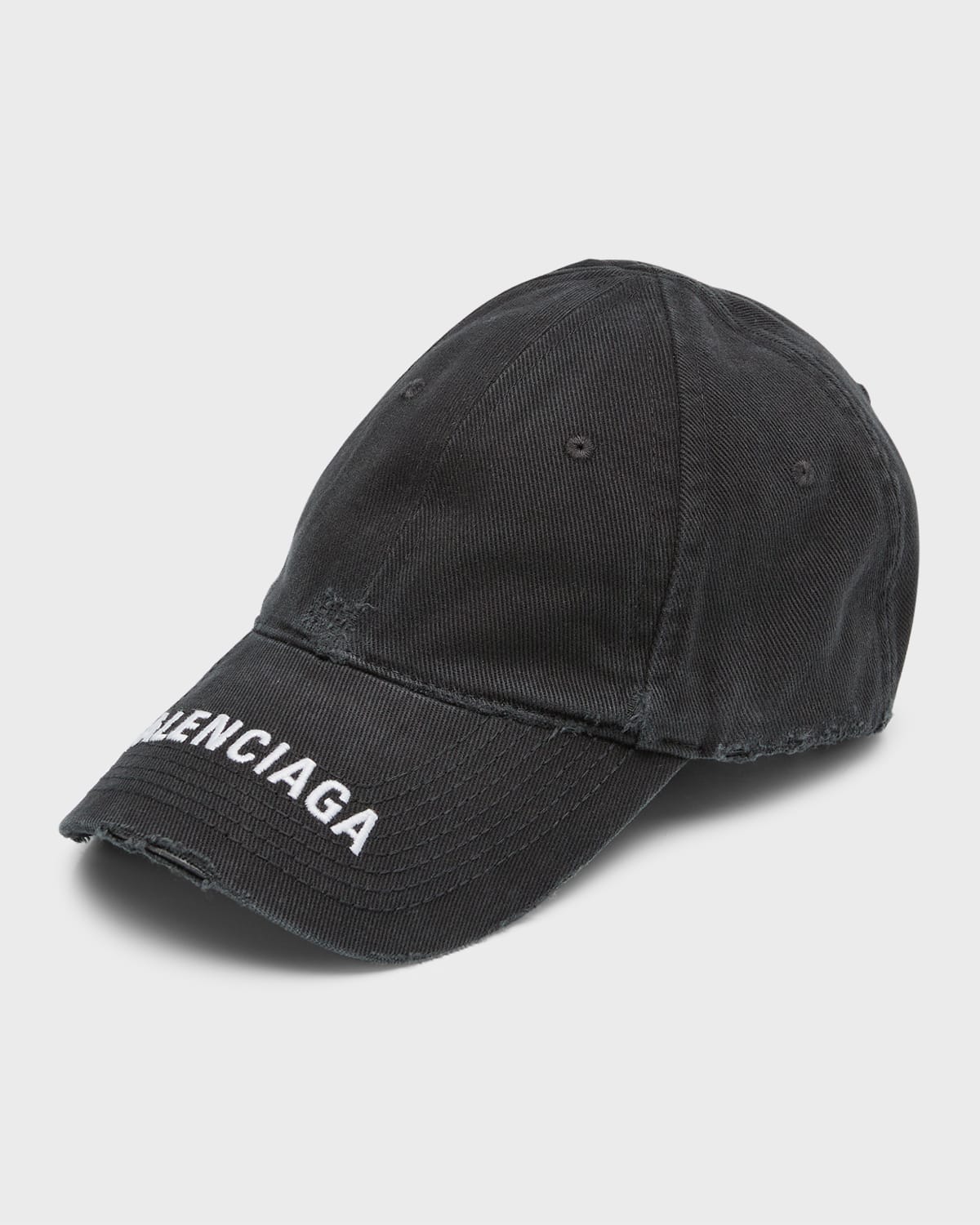 Balenciaga Distressed Denim Baseball Cap - 1077 Black/White